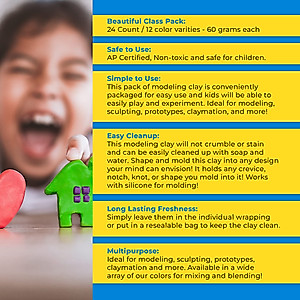 Sargent Art 24ct Class Pack Modeling Clay, Assorted 24 Pack, Non-Hardening