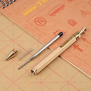 EKLOEN Six-Edge Solid Brass Pen, Sign Pen Ballpoint Pen with Clip