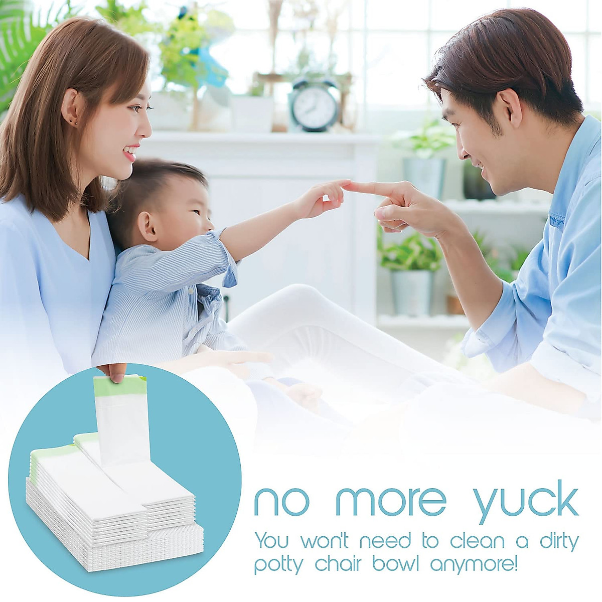 TidyTots Disposable Potty Chair Liners and Pads for Potty Training Toddlers | XL Combo Travel Refill Pack of 32 Disposable Potty Liners for Toddlers and 32 Absorbent Pads | Keeps Potty Seat Clean