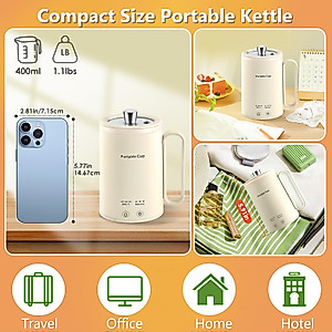 Portable Electric Kettle Travel Small Stew Pot Mini Cooker Personal Health Cup,Water Boiler with Temperature Control,Timer, Auto Shut Off & Boil Dry Protection, BPA Free (400ml)