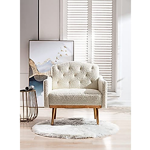 Luccalily Accent PU/Velvet Armchair,Upholstered Leisure Accent Living Room Chair, Comfy Armchair with Rose Golden Metal Legs,Mid-Century Modern Velvet Single Sofa Chair, White Teddy