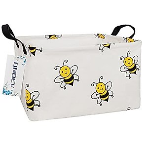 ONOEV Rectangular Folding Laundry Basket, waterproof Canvas Basket,gift basket,Suitable for children's room,Office,Clothes,Toys Storage（Bee）