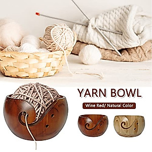 Wooden Yarn Bowl Natural Handmade Crafted for Knitting Crochet Home Decor- Ideal Gifting (6.7x6.7x3.1in)