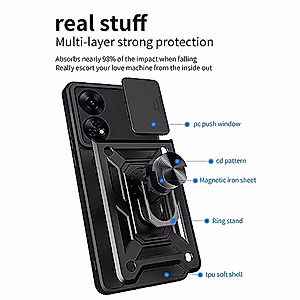 Ysnzaq Case for Oppo A98 6.72", Heavy Duty Shockproof Lens Protective Phone Cover with Magnetic Stand for Oppo A98 SJ Navy