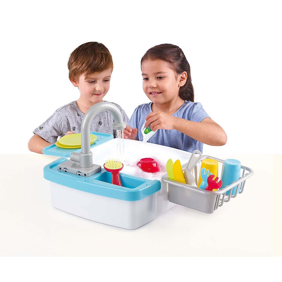 Play My Little Kitchen Sink Toys - Toddler Kitchen Role Dishwasher Toys with Running Water Cycle System - Utensils Tableware Accessories for Kids - 18 Piece Pretend Toy for Boys & Girls