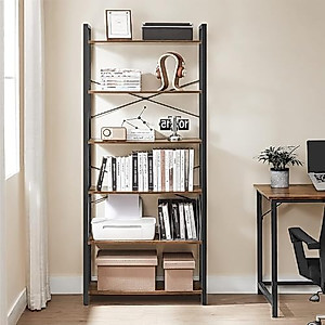 Fancial 6-Tier Tall Bookshelf, Large Bookcase with Steel Frame, Deep Book Shelf for Living Room, Home Office, Study, 11.8 x 31.5 x 73.2 Inches, Industrial Style, Rustic Brown and Black