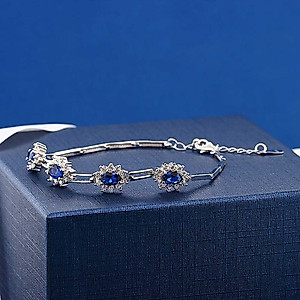 Gem Stone King 925 Sterling Silver Simulated Sapphire Tennis Bracelet For Women (2.36 Cttw, 7 Inch with 1 Inch Extender)