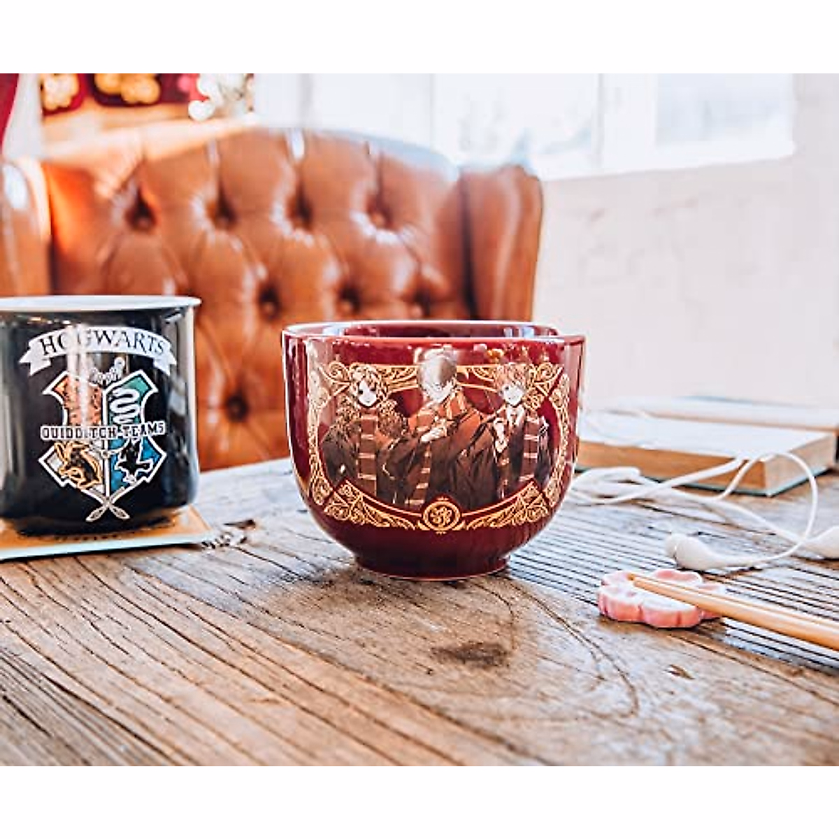Harry Potter Anime Trio Japanese Ceramic Dinnerware Set | Includes 20-Ounce Ramen Noodle Bowl and Wooden Chopsticks | Asian Food Dish Set For Home & Kitchen | Wizarding World Hogwarts Gifts