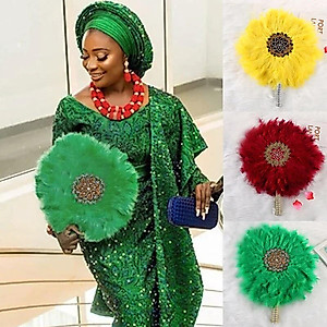 1PC Turkey Feather Hand Fan with Stones Feathers One-Sided Fan African For Dance Wedding Decoration