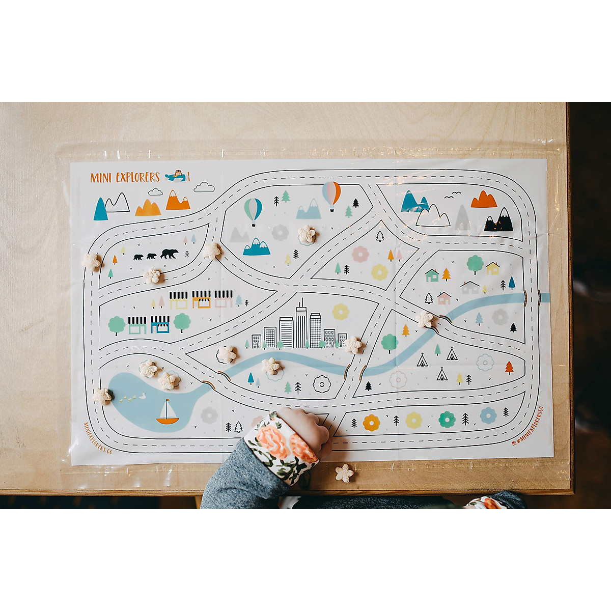 Disposable Placemats for Baby Toddlers Kids, Table Topper Disposable Placemats - Biodegradable BPA-Free Premium Super Sticky Stick-on Place Mats - Roadmap by Mini Explorers (60 Count)