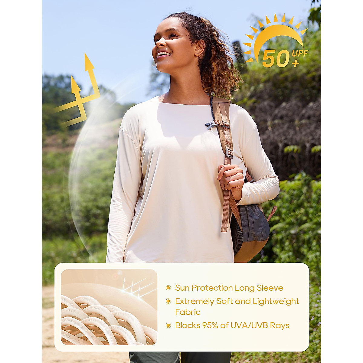 CRZ YOGA Womens UPF 50+ Lightweight Long Sleeve Workout Shirts Sun Protection Loose Quick Dry Hiking Tops Outdoor Fishing White Opal Large