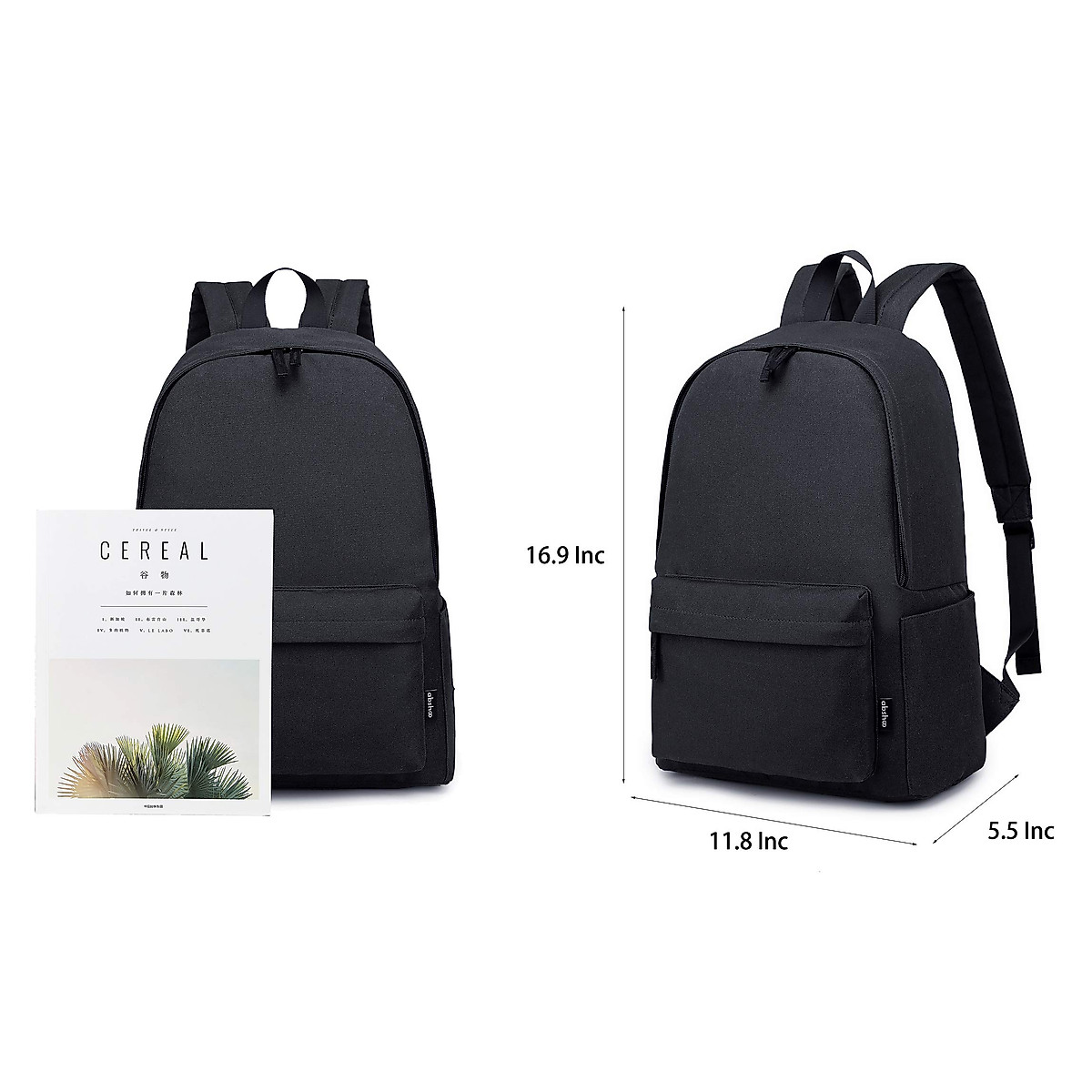 Abshoo Lightweight Casual Unisex Backpack for School Solid Color Boobags (Black)