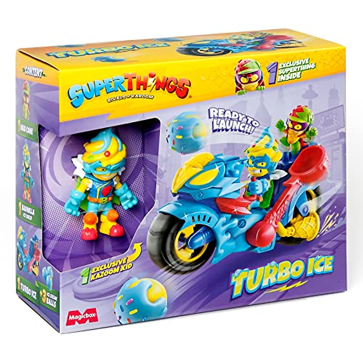 SUPERTHINGS Turbo Ice Scooter with Catapult Ice Cream Ball Launcher, Includes 1 Kazoom Kid and 1 SuperThing