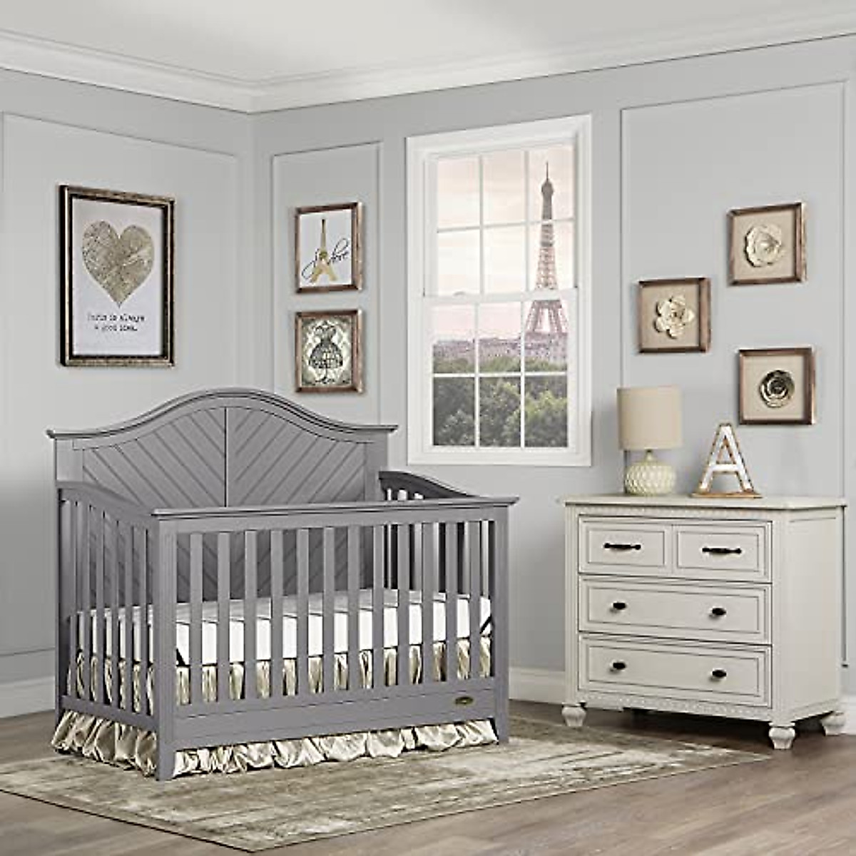 Dream On Me Ella 5-in-1 Full Size Convertible Crib in Storm Grey, Greenguard Gold Certified