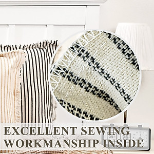 ZWJD Throw Pillow Covers 18x18 Set of 2 Striped Pillow Covers with Fringe Chic Cotton Decorative Pillows Square Cushion Covers for Sofa Couch Bed Living Room Farmhouse Decor