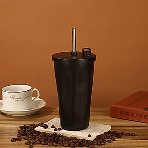 FRAGSCEN 20 OZ Insulated Tumbler with Lid and Straw, Tumbler with Screw Lid, Stainless Steel Tumbler, Iced Coffee Cup, Double Wall Vacuum Tumblers, Water Bottle Travel Mug, Black