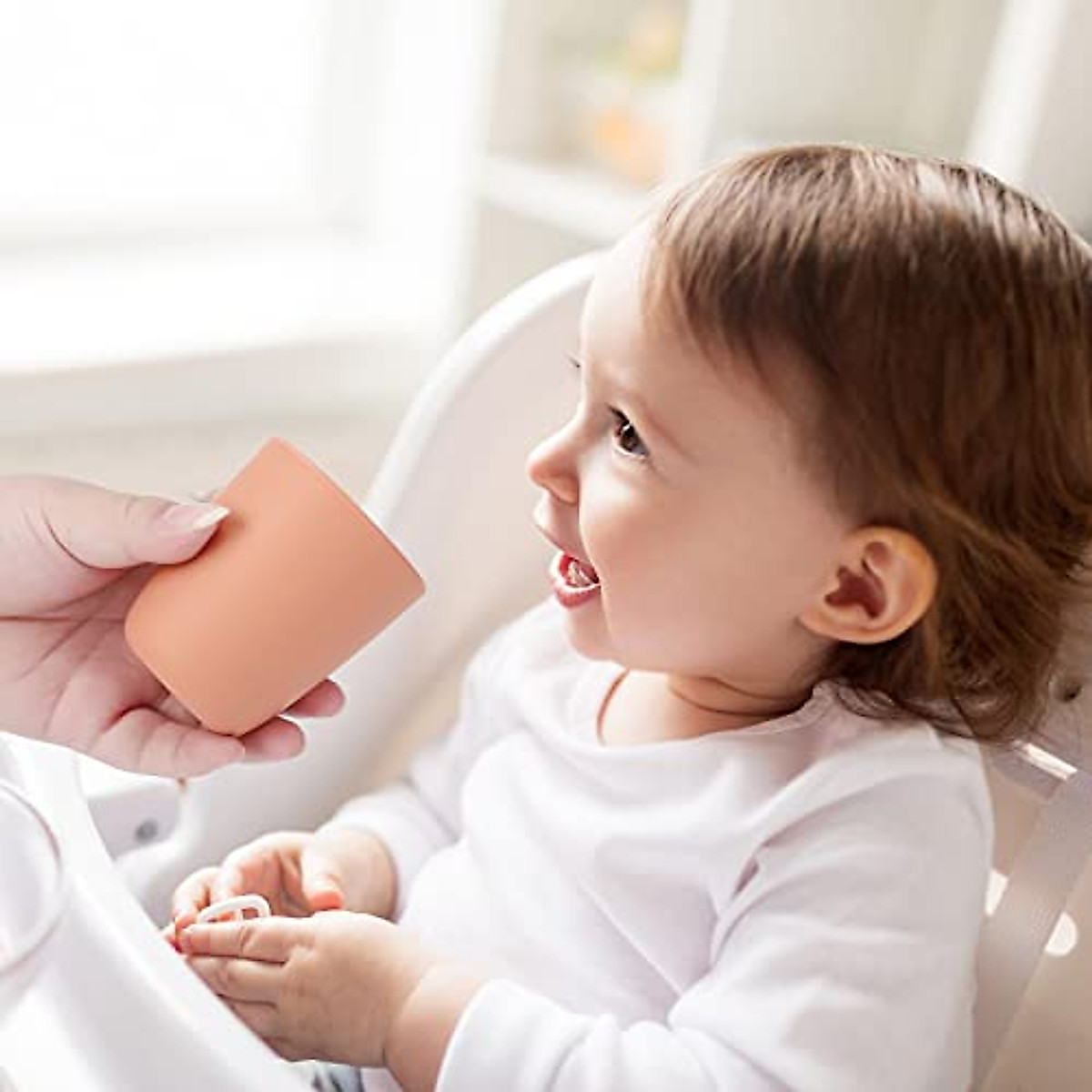 AULEGE Silicone Toddler Cup, 2 Pack BPA Free Silicone Drinking Training Cup for 6 Months+ Babies, 4 fl. oz Tiny Open Cup for Infants (Sage, Ether)