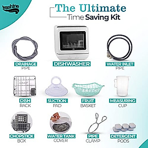 Washine Countertop Dishwasher Machine - Efficient Personal Dishwasher - RV Dishwasher with 5 Speedy Wash Cycles & Air Drying - Apartment Dishwasher with Dual Tank/Faucet Mode