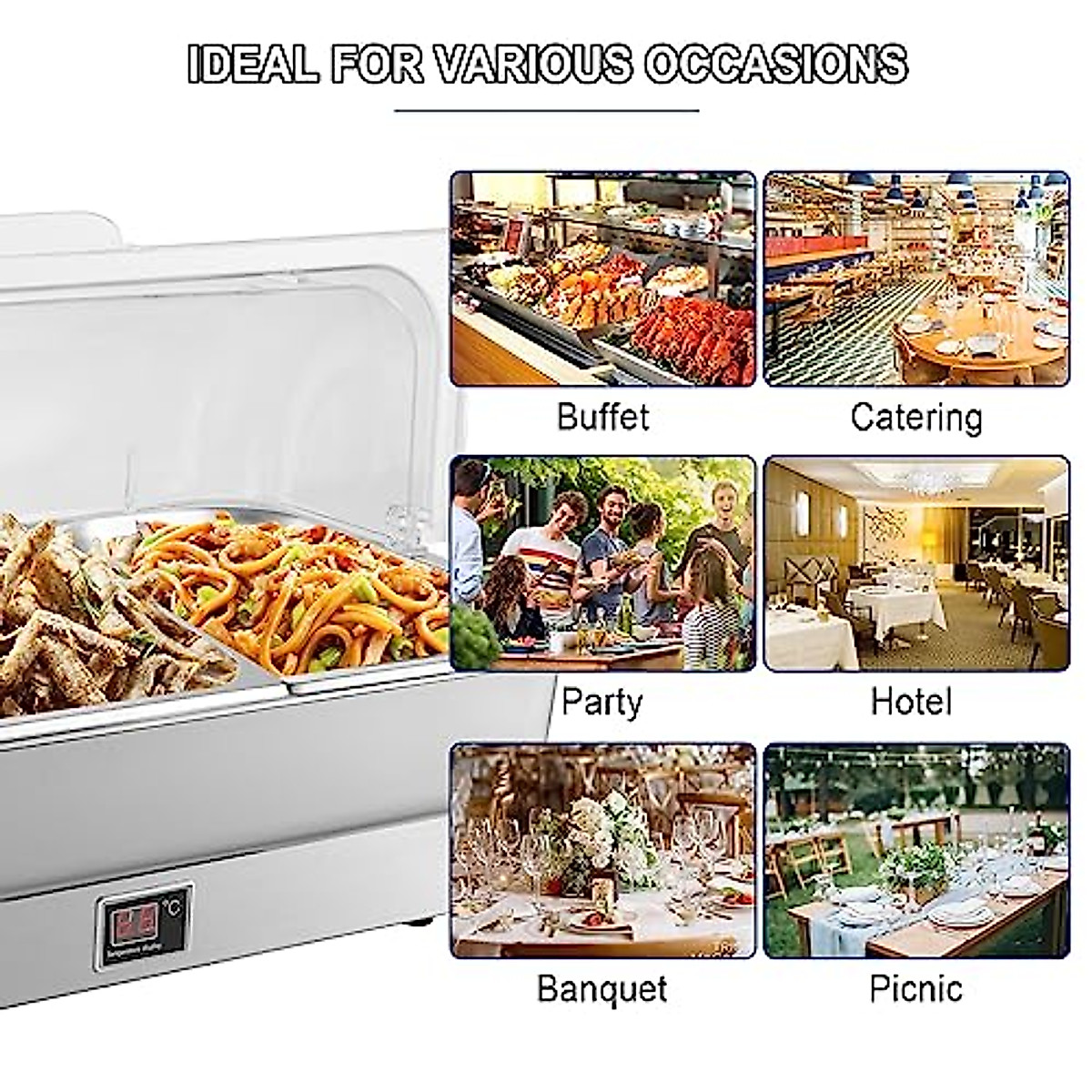 THXSUN 700W Electric Chafing Dish, 3 x 3QT Stainless Steel Chafing Dish Buffet Set with Rotary Knob to Adjust Temp 0°C~100°C, Buffet Servers and Warmers with Roll Top & Temp Display for Catering Party
