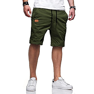 Mens Shorts Casual Classic Fit Athletic Workout Golf Shorts Cotton Cargo Shorts for Men Summer Beach Shorts with 4 Pockets, Army Green-M
