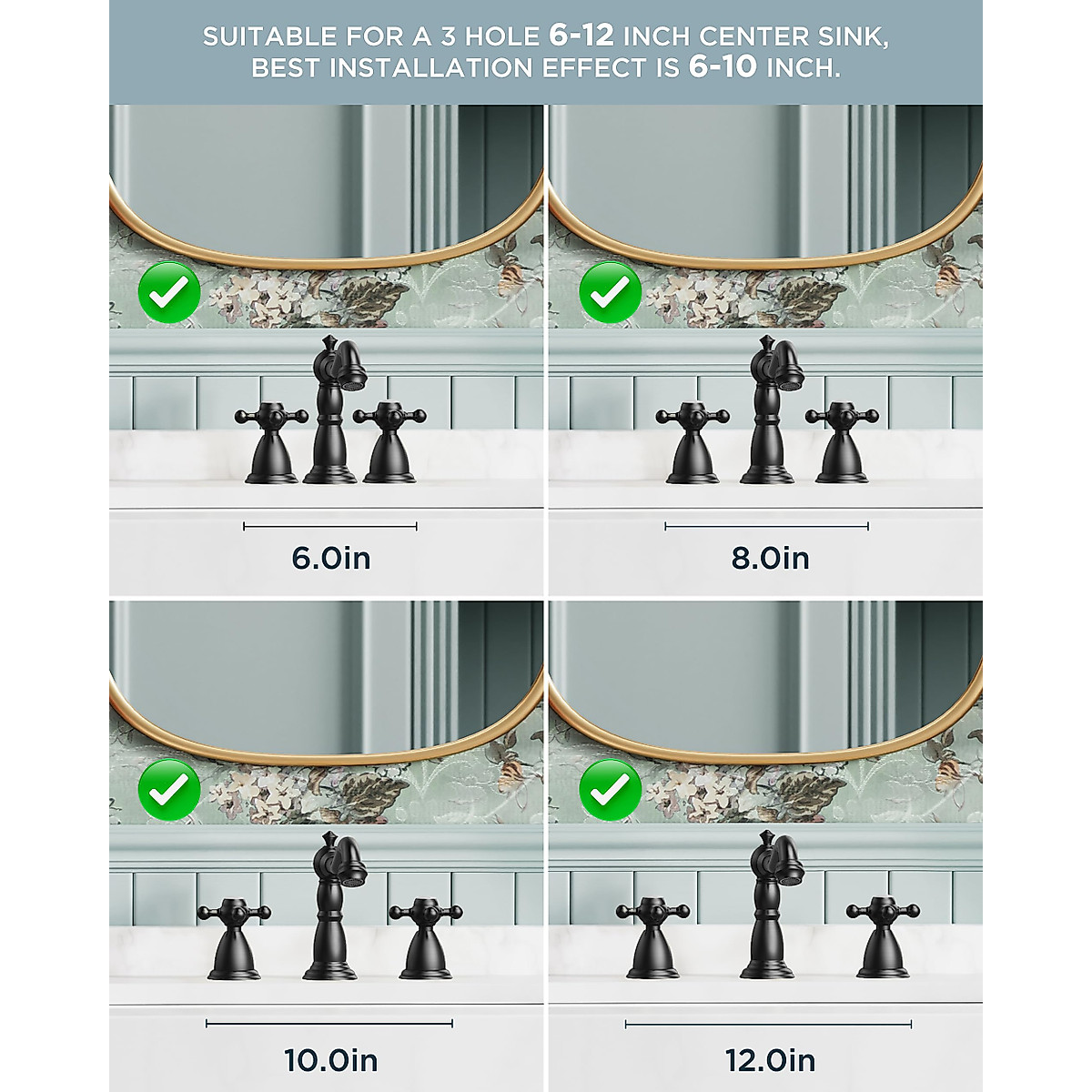 FORIOUS Antique Black Bathroom Faucets, Bathroom Sink Faucet Two Handle 3 Hole, Widespread Matte Black Bathroom Faucet with Metal Pop-up Drain & Supply Lines Faucet for Bathroom Sink, Farmhouse