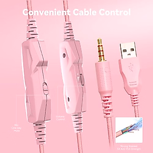 IMYB A36 Gaming Headset with Microphone for Pc, Xbox One Series X/s, Ps4, Ps5, Switch, Stereo Wired Noise Cancelling Over-Ear Headphones with Mic, RGB, for Computer, Laptop, Mac, Gamer (Pink)