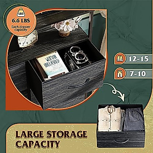 WLIVE Fabric Dresser for Bedroom, Storage Drawer Unit,Dresser with 8 Deep Drawers for Office, College Dorm, Charcoal Black Wood Grain Print