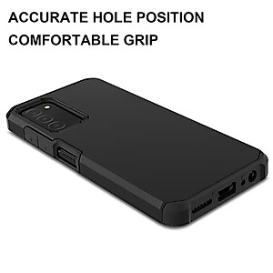 Huness for Samsung Galaxy A03S Case with 9H Tempered Glass Screen Protector,Durable Hybrid Shockproof Full-Body Protective Case Cover - Black