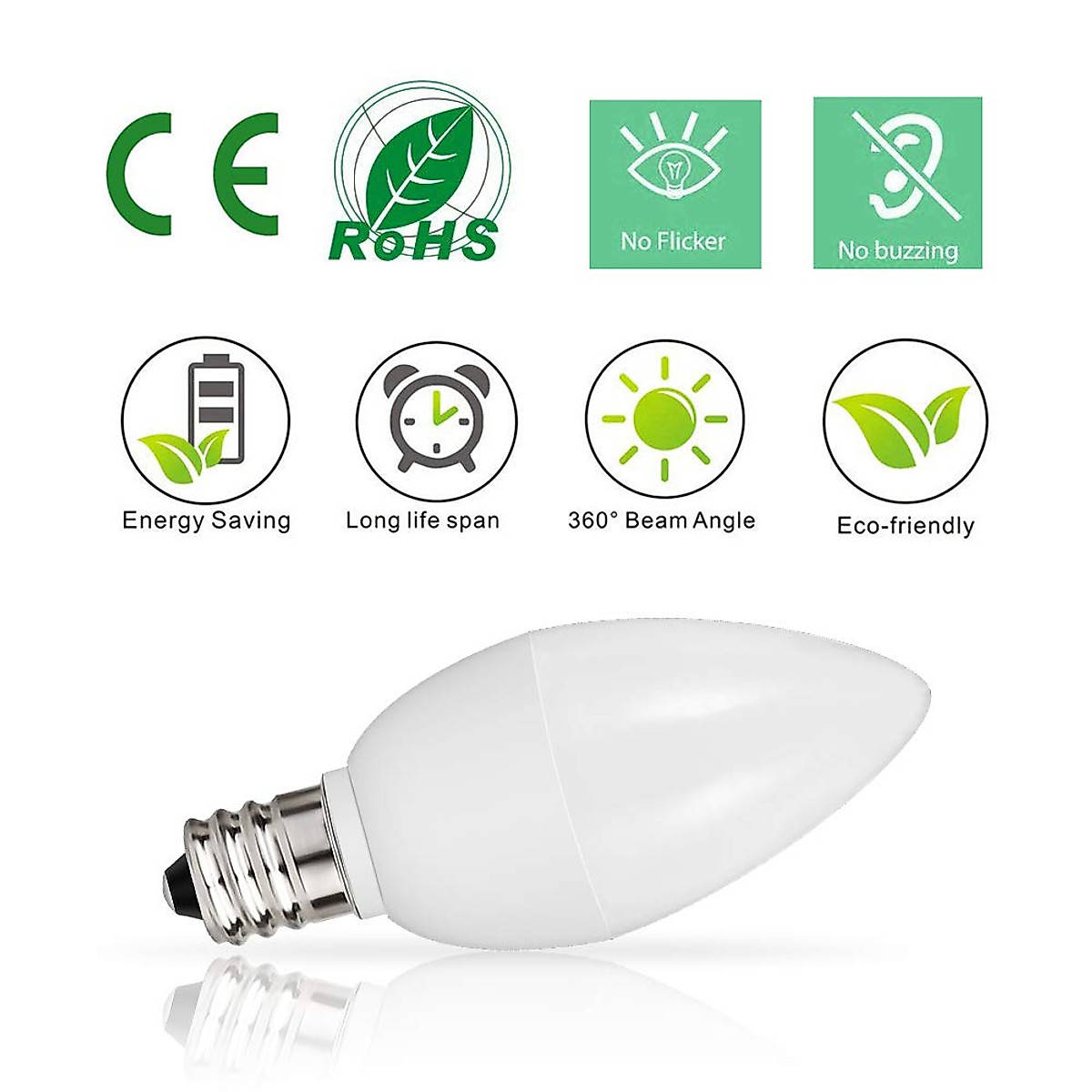 TAIYALOO LED C7 S6 1W Night Light Bulbs, 10 Watt Light Bulbs Equivalent, Warm White 3000K, E12 Candelabra Base, Small Light Bulb for Bedroom Porch, Hallways, Salt Lamp, Chandeliers (5 Pack)