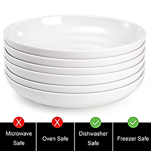 Fasmov Melamine Pasta Bowls, 6 Pack 9 inches 30 Oz Large Salad Serving Bowls, Shallow Salad Bowls, Plastic Dinner Deep Plates, Dishwasher Safe, White