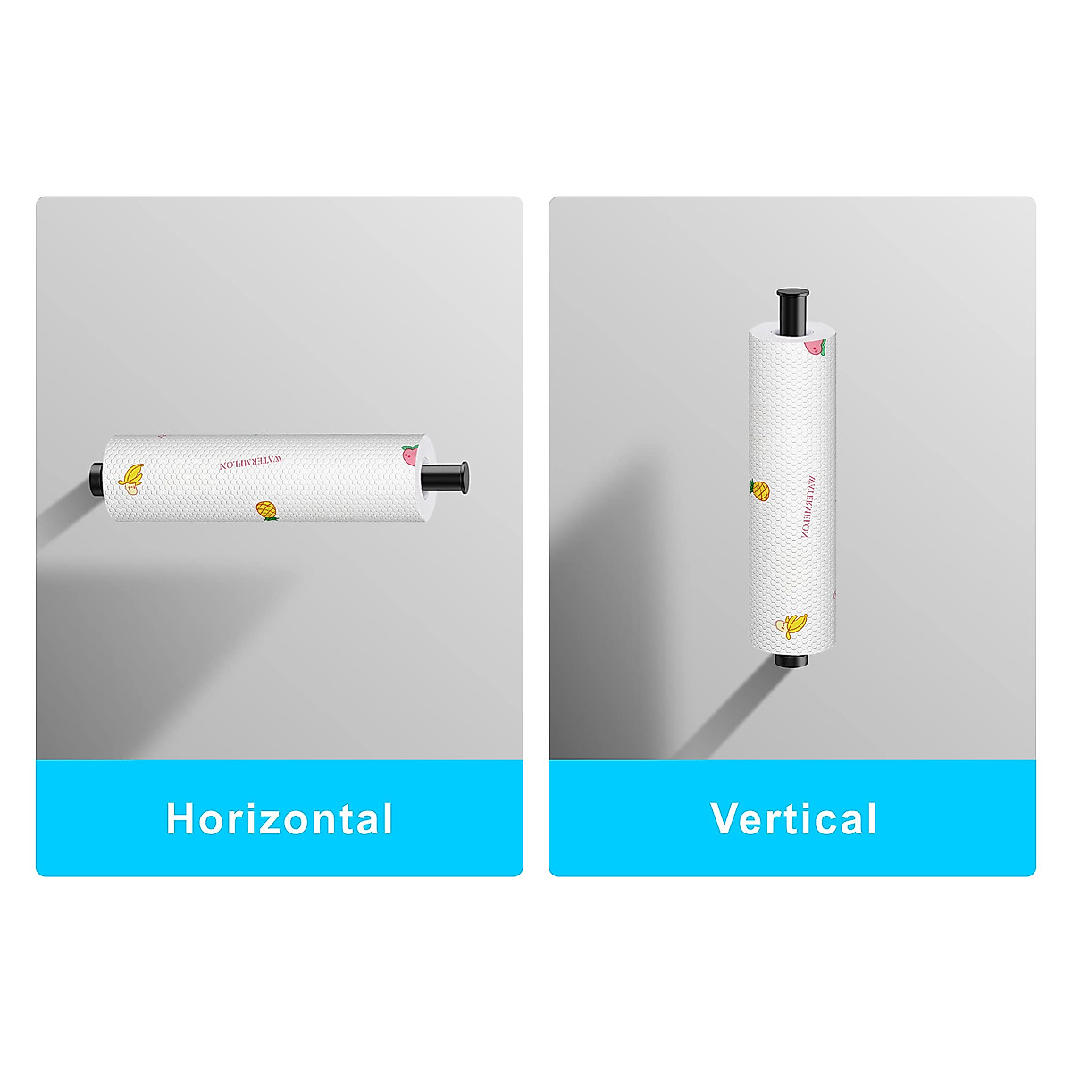 LOKTAR Black Paper Towel Holder, Very High Bond Self Adhesive or Drilling Paper Towel Rack, Under Cabinet Paper Towel Holder Wall Mount for Kitchen, Bathroom, Sink, 13 Inch