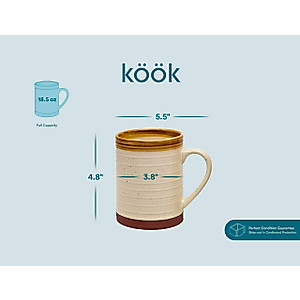 KooK Coffee Mug Set, Ceramic, Rustic Tan Brown, Terracotta Mugs, Microwave Safe, Speckled Finish, Use for Diner, Kitchen, Soup and Tea, 18.5 oz, Set of 2