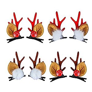 Christmas Antlers Hair Clips - 4 Pairs Hairpins with Reindeer Headband Horn and Ear - Deer Christmas Party Hair Accessories Supplies for Adult and Kids, Kuromi Red
