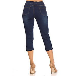Women's Capris Jean Skinny Pull-On Denim Capri Pants for Women Cropped Jeans Size XL Dark Blue Denim