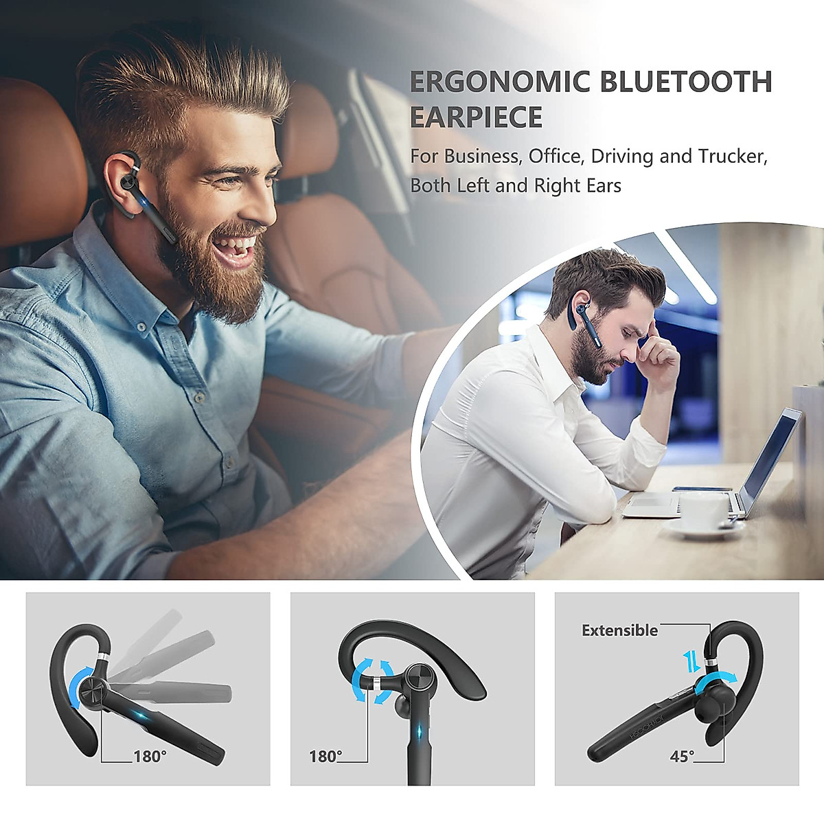 Tonstep Bluetooth Earpiece, Bluetooth Headset with MIC, Trucker Bluetooth Headset 50 Hours with Charging Case, in-Ear Headphones Wireless Earphones for Business,Office and Driving (Black-g1)