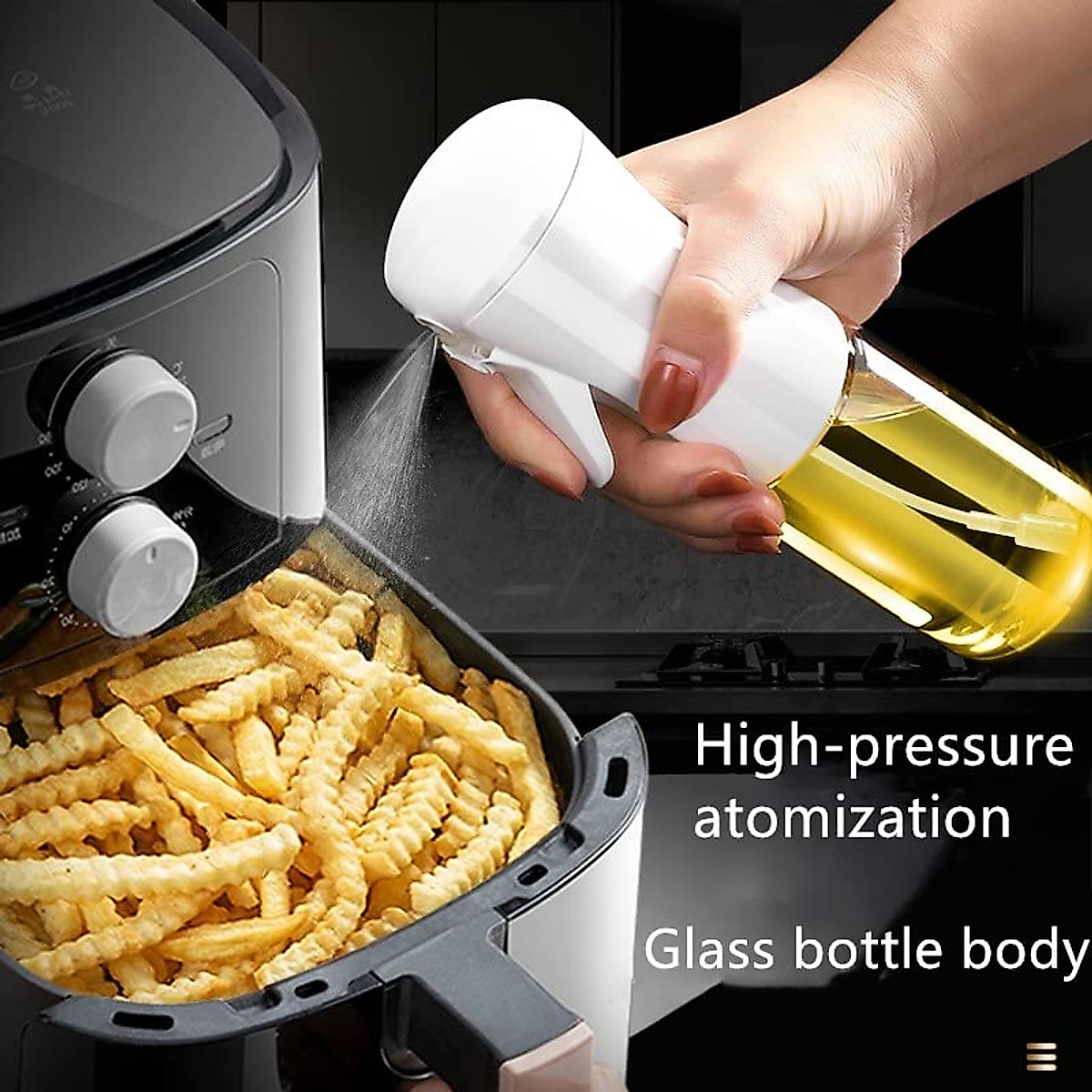 200ml Glass Olive Oil Sprayer Mister, Oil Spray Bottle for Cooking, Salad Dressings, Baking, Frying and More, Chefs No. 1 Kitchen Small Appliances, Small glass Bottles Handy for Women (White - Glass)