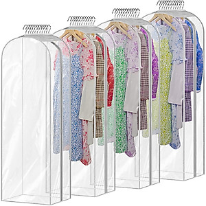 10" Gusseted All Clear Garment Bags for Hanging Clothes 4 Pack 50" Dress Bags for Closet Hanging Storage for Suit, Coats, Grey