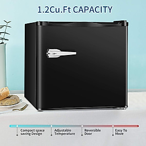 Kismile Small Freezer,Freestanding Mini Freezer with Reversible Door & Removable Shelf & Adjustable Temperature Control, Upright Compact Freezer for Apartment/Home/Office/Dormitory (Black, 1.2 Cu.ft)