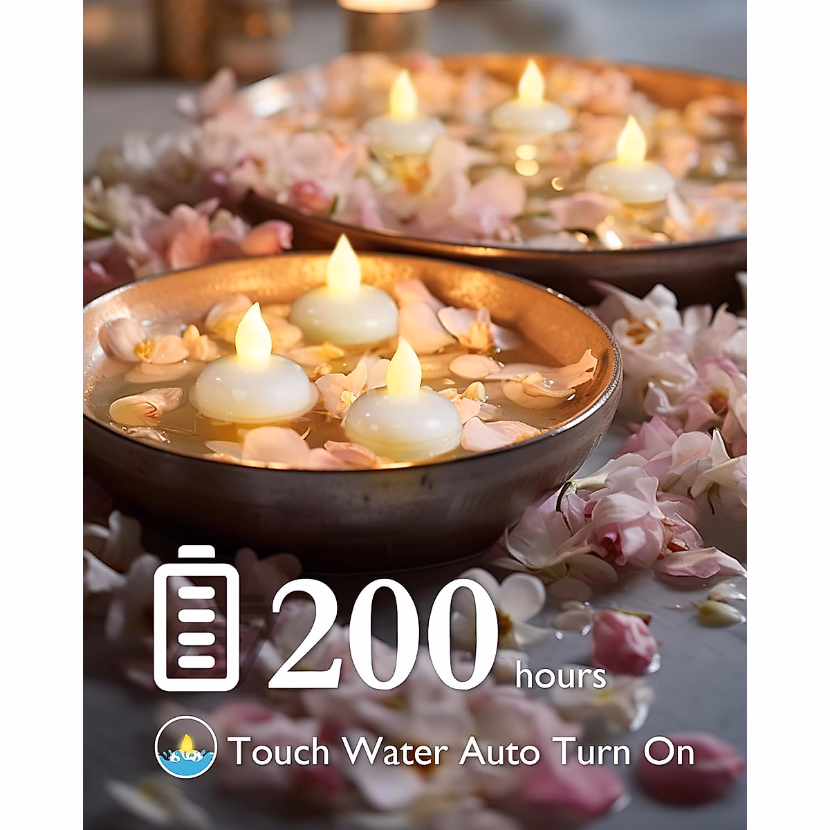 Homemory 12 Pack 200 Hours Flameless Floating Candles, Warm White Led Flickering Tealight Candles in Bulk, Decor for Wedding, Party, Centerpiece, Pool, Christmas