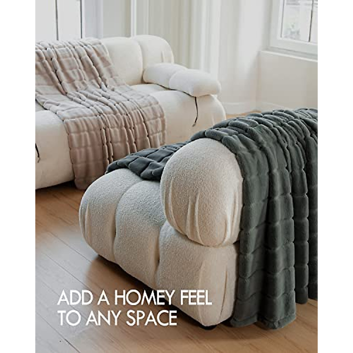 Faux Fur Throw Blanket 60x80 Inches, Fuzzy Fluffy Super Soft Striped Rabbit Fur Luxury Throw Blanket, Reversible Soft Plush Cozy Furry Blanket, Comfy Shag Thick Blankets, Durable & Washable, Grey