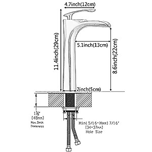 Bathroom Vessel Sink Faucet Tall Brushed Nickel Waterfall Single Handle Bath Lavatory One Hole Basin Mixer Tap Commercial Farmhouse Lead-Free Faucets