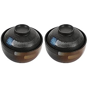BESTonZON 2 pcs Pho Steaming Bowls Bird Tableware Chill Appetizer Noodle Saucer Japanese Black Use Salad Lid Vegetables Delicate Vintage Soup Stockpot Nest Miso Pot Serving Earthen Stew