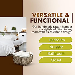 KOUBOO Rattan Rectangular Laundry Basket, Handmade, Removable Liner, Laundry Basket, Bathroom, Bedroom, Kids Room, Nursery, Home Essentials