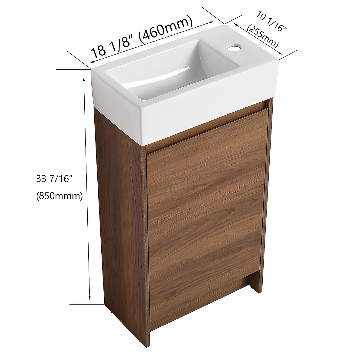VKKILPEE 18 Inch Freestanding Bathroom Vanity Set Bathroom Vanity with Single Sink for Small Space, Bath Vanity Storage Cabinet w/Adjustable Shelf, Modern Bathroom Vanity and Sink Combo, Brown Ebony