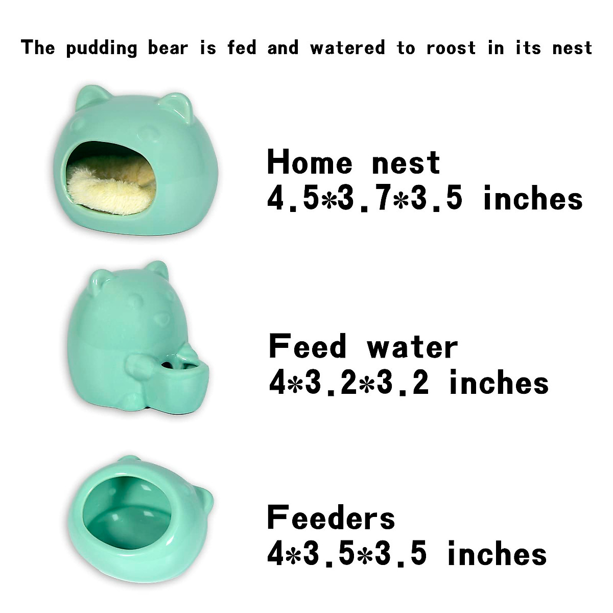 Cartoon Sculpted Ceramic Hamster House Food Feeding Bowl Water Bowl to Prevent Spilled Food and Chewing Tray Gerbils Chinchilla Ferret Hedgehog Small Animals (Cyan)