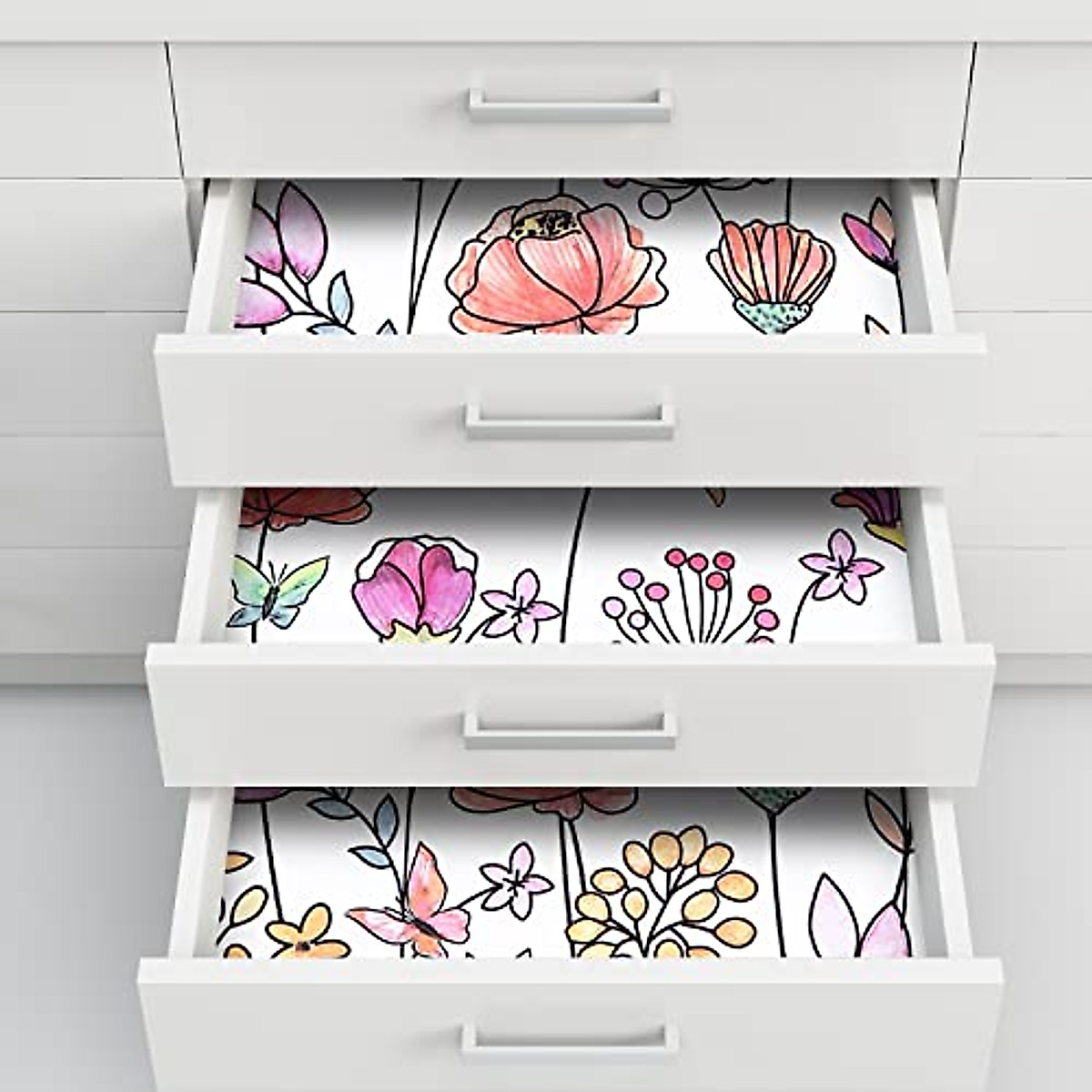 20 Sheets Drawer Liners for Dresser Linen Scented Non Adhesive Paper Fragrant Liners for Bathroom Kitchen Cabinet Shelf Closet, 14 x 19.5 Inches(Flower)