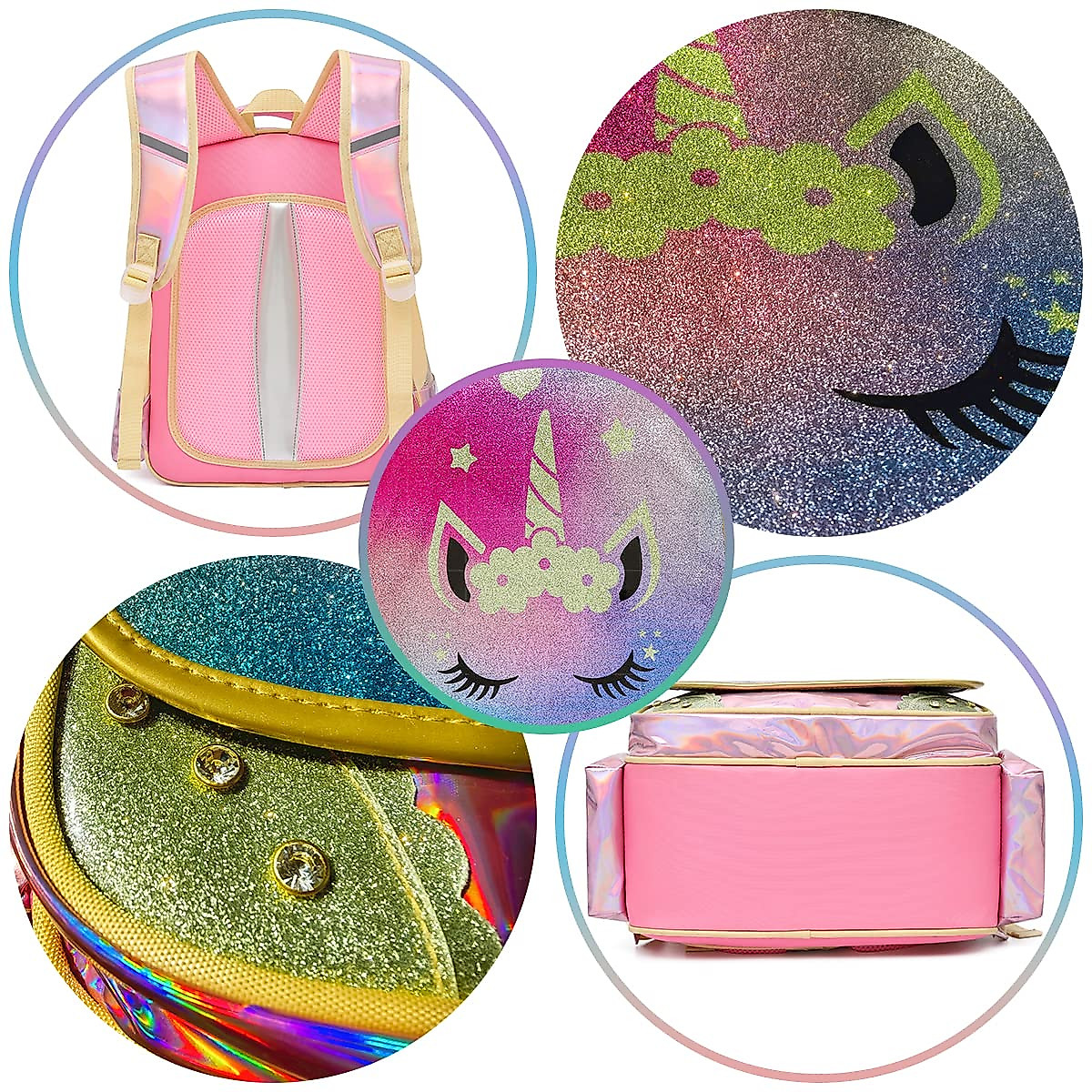 Mloovnemo Girls Elementary Primary School Bag Unicorn Backpack Diamond Glitter Princess School Backpack Large Capacity(Large, Unicorn Pink)