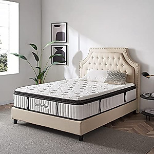 Suiforlun Queen Mattress 12 Inch, Pillow Top Cool Gel Memory Foam Hybrid Mattress with Luxury 7 Layers, 3 Zone Encased Coils Innerspring for Back Pain Relief, Medium Firm, 120 Nights Trial