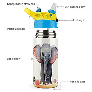 Stainless Steel Water Bottles Lucky Elephant Travel Water Cups with Handle And Silicone Straw Drinking Cup with Leak Proof Lid Thermo Travel Mug for Women Men