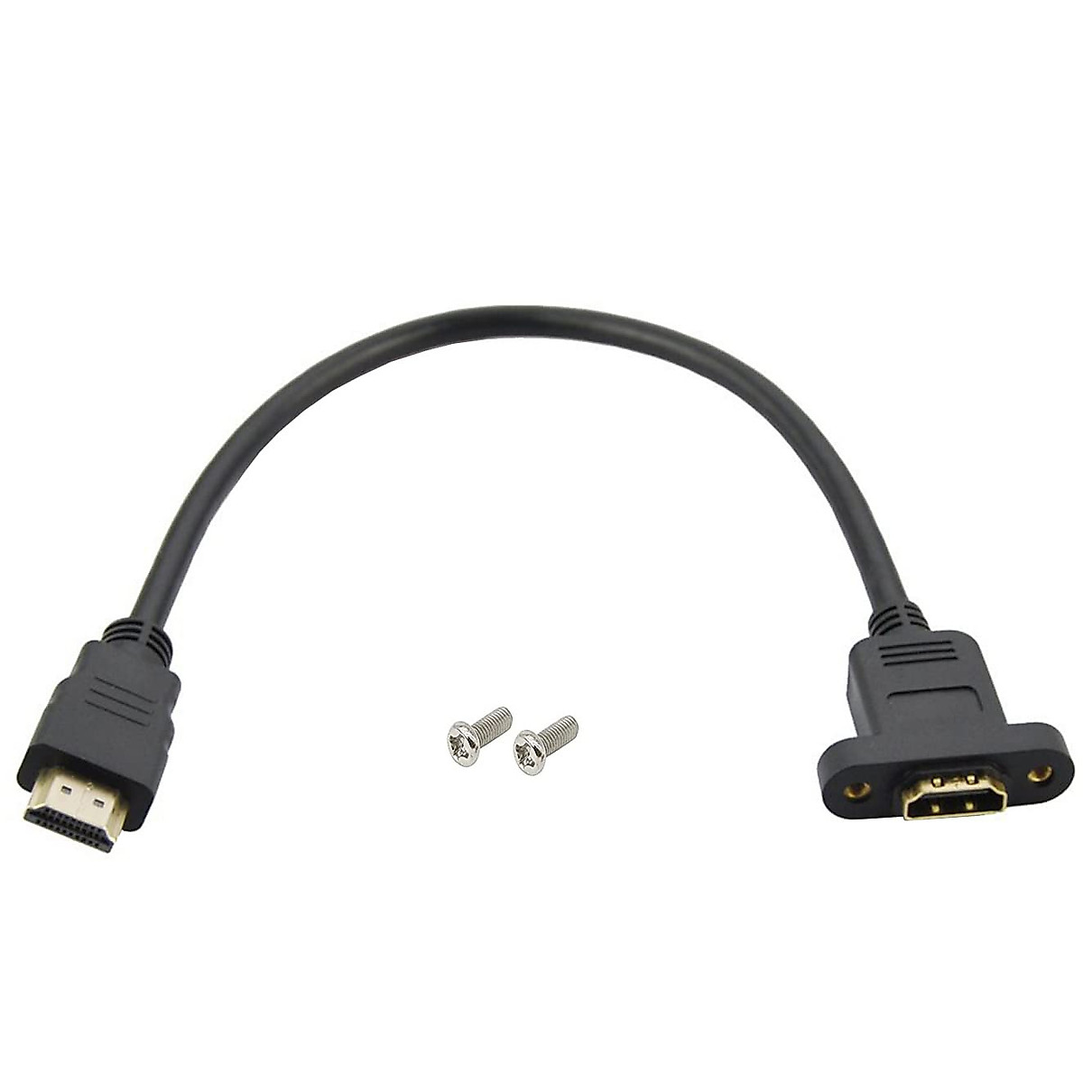 Qaoquda Panel Mount HDMI Extension Cable High Speed HDMI Male to Female Extension Cable with Screw Nut Support 4K Resolution for Blu Ray Player, 3D TV, Roku, Xbox360,Black (1 FT/30 CM)